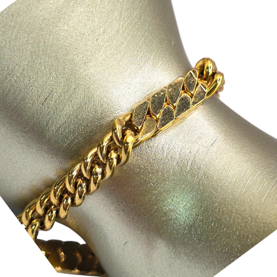 Bracelet Vintage Monet Chain Link Textured Bar Lobster Clasp Gold Tone ...