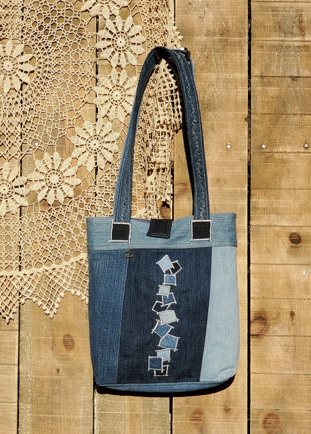 Recycled Denim Purse With Embroidered Applique and Decorative Stitches ...