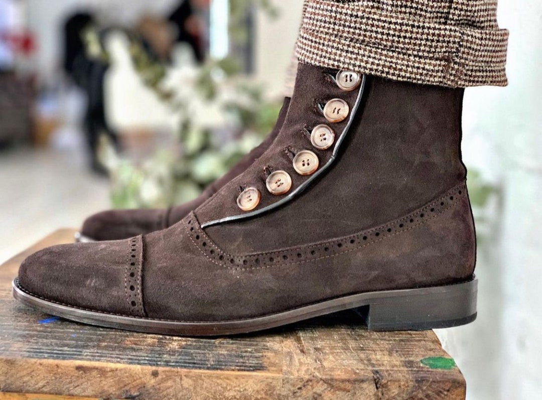Pure Handmade Suede Leather Button Boots for Men's Gifts - Etsy