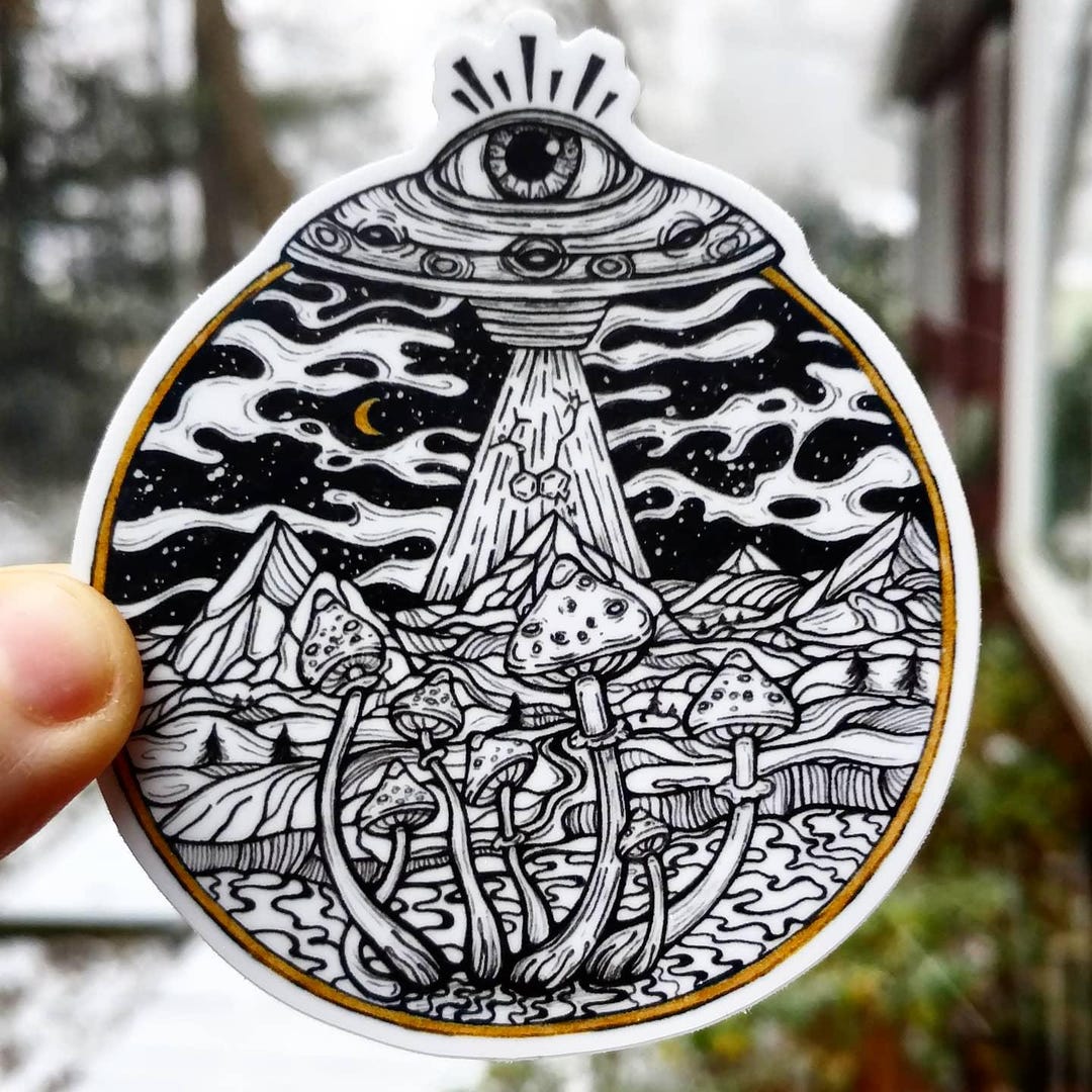 Alien Mushroom Vinyl Sticker for Water Bottle, Laptop, Car, Trippy ...
