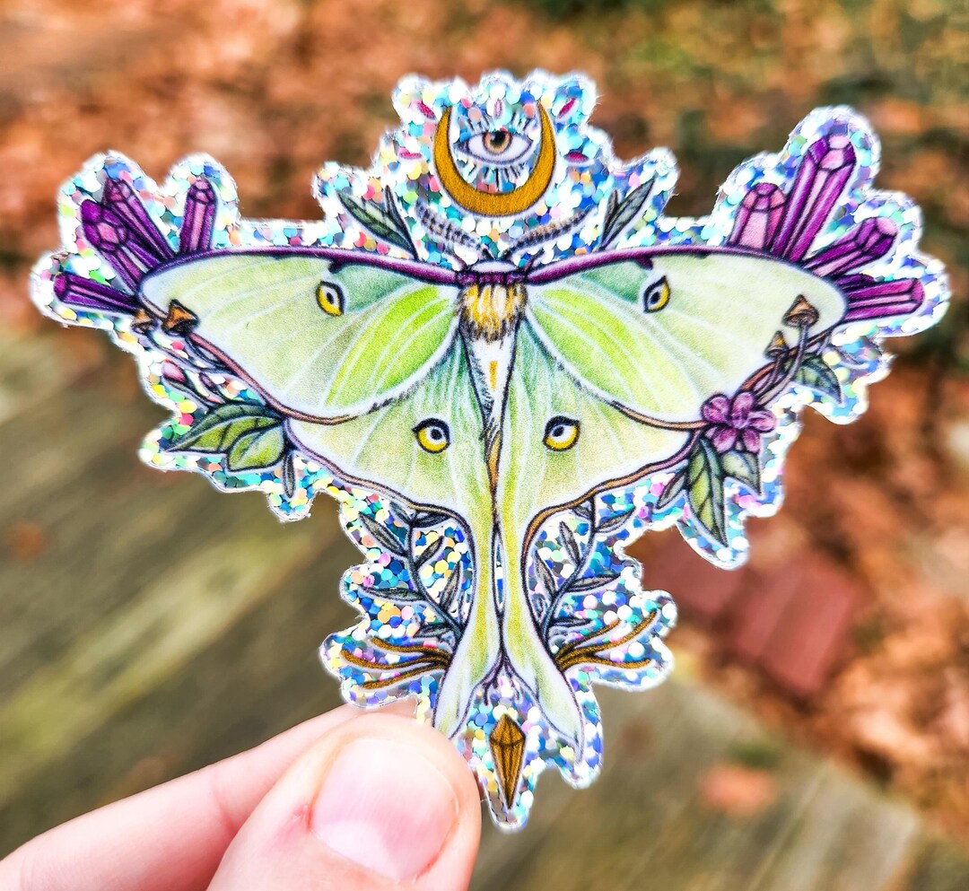 Glitter Luna Moth Sticker for Water Bottle, Laptop, Car, Notebook, Moth ...