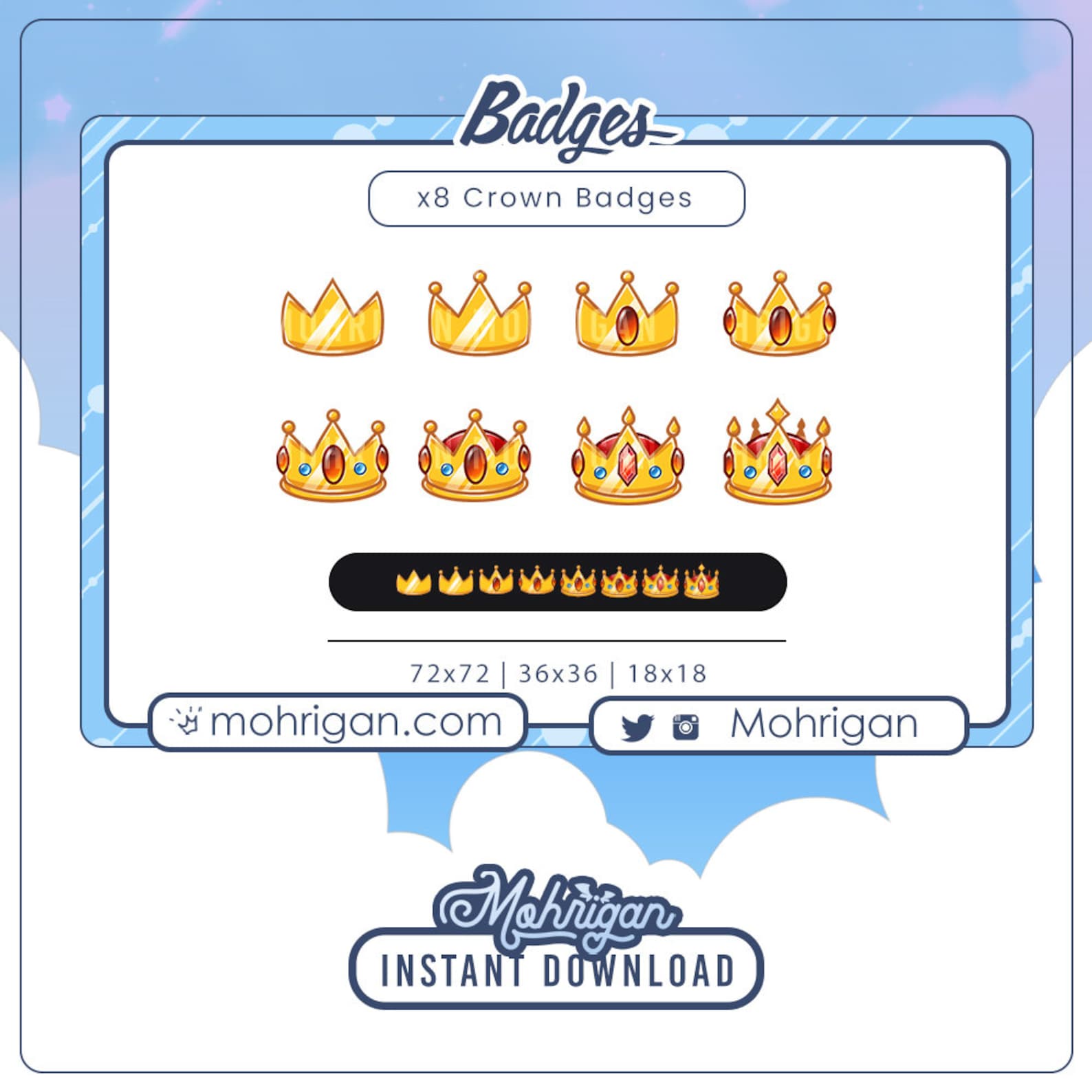 8x Royal Crown Twitch Badges - Custom Handcrafted Loyalty Badges for ...