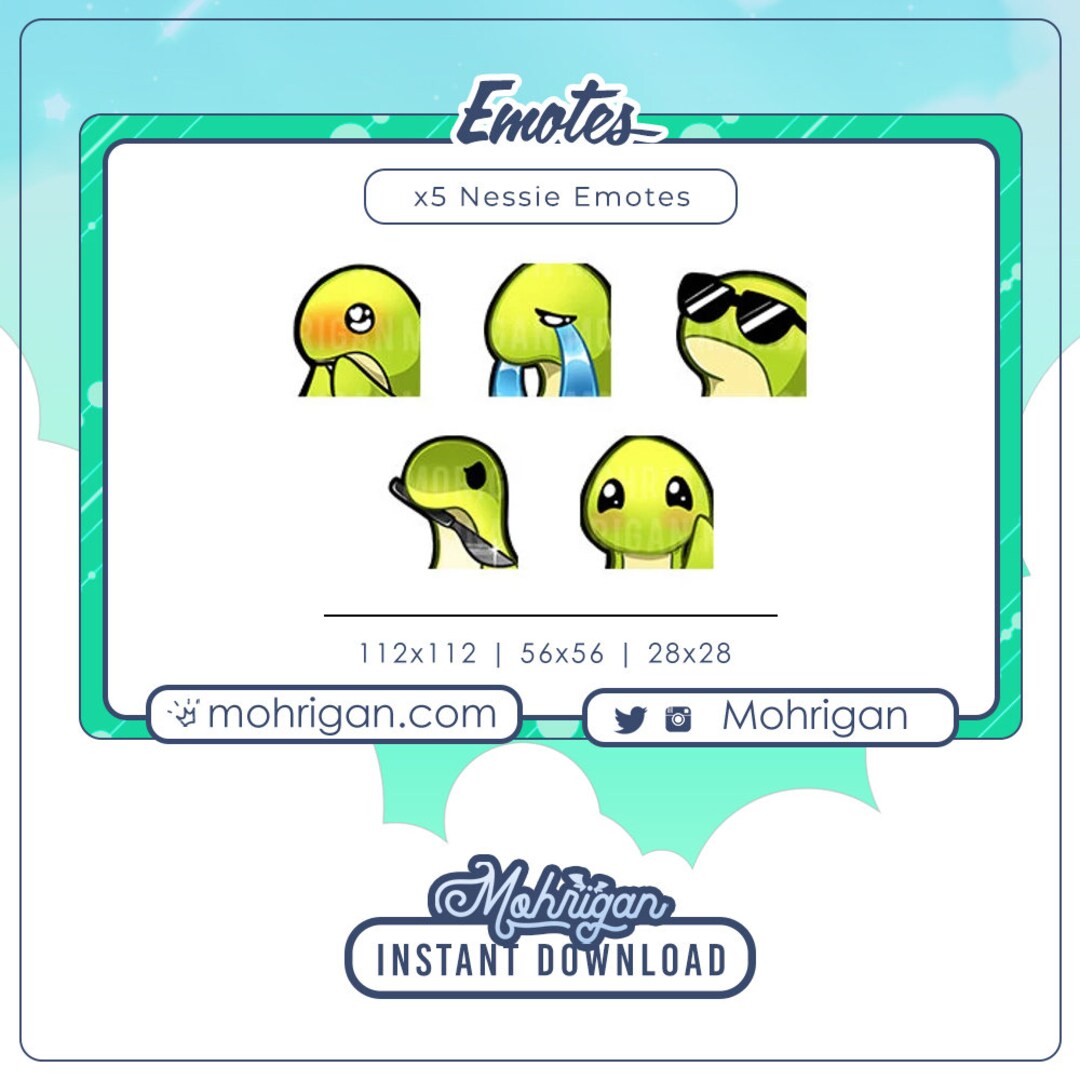 5x Adorable Nessie Twitch Emotes - Custom Handcrafted Cute Emojis for ...