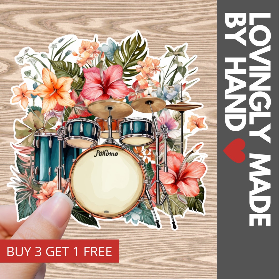 Cute Sticker Featuring a Drum Set With Flowers Made With Water ...