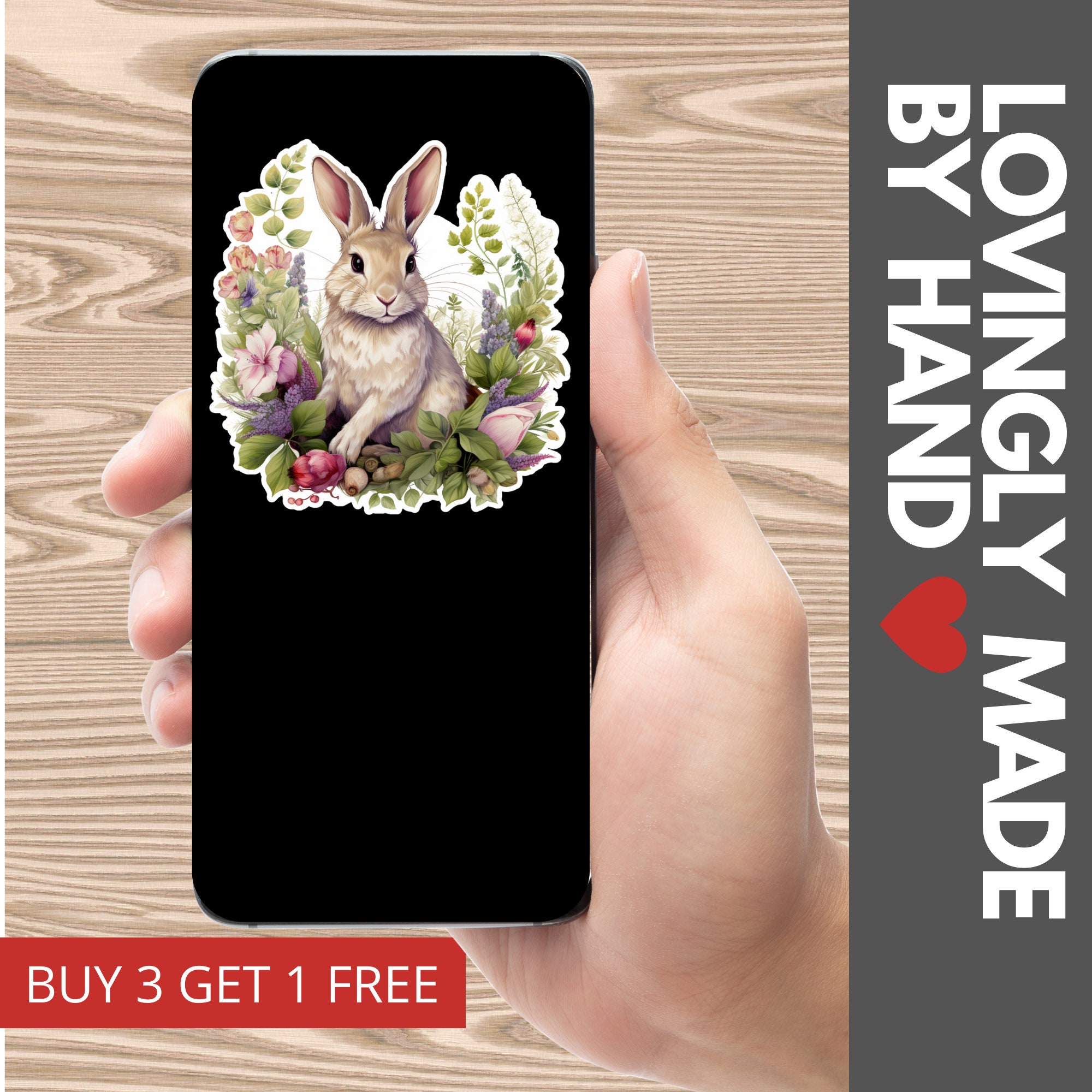 Cute Sticker Featuring a Rabbit With Flowers Made With Water Resistant ...
