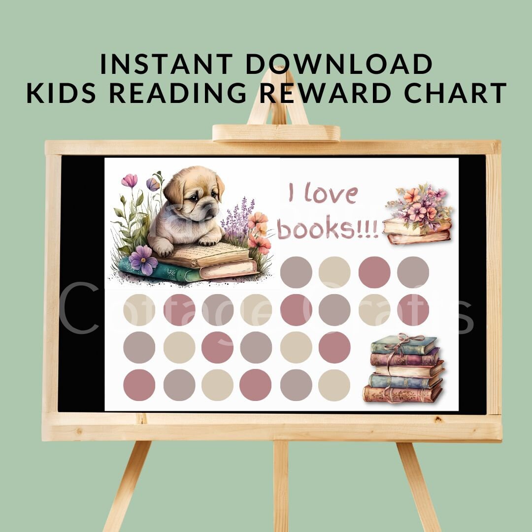 Kid's Cute Puppy Reading Reward Chart, Digital Download, Includes Three ...