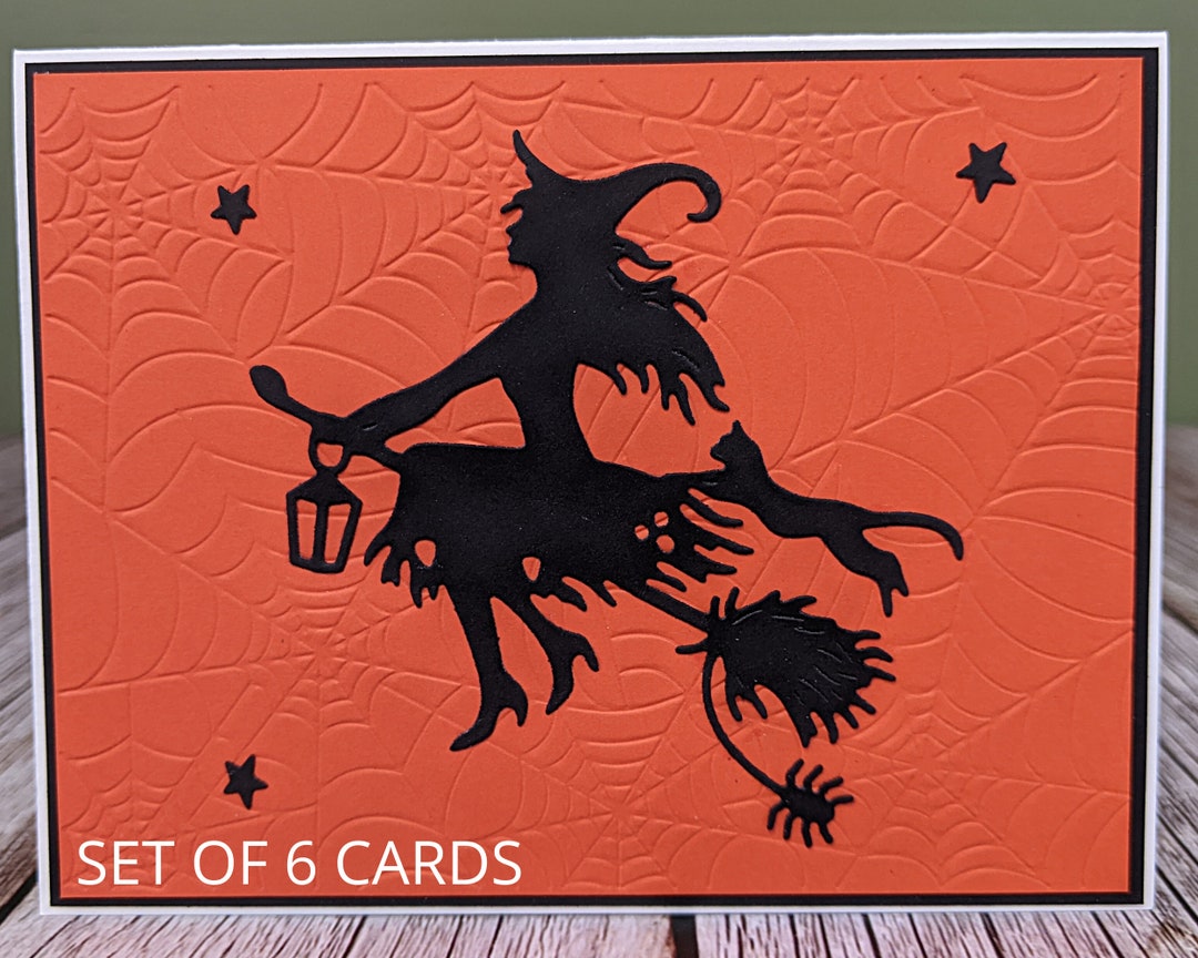 Set of 6 Handmade Halloween Cards, Witch Halloween Cards, Elegant ...