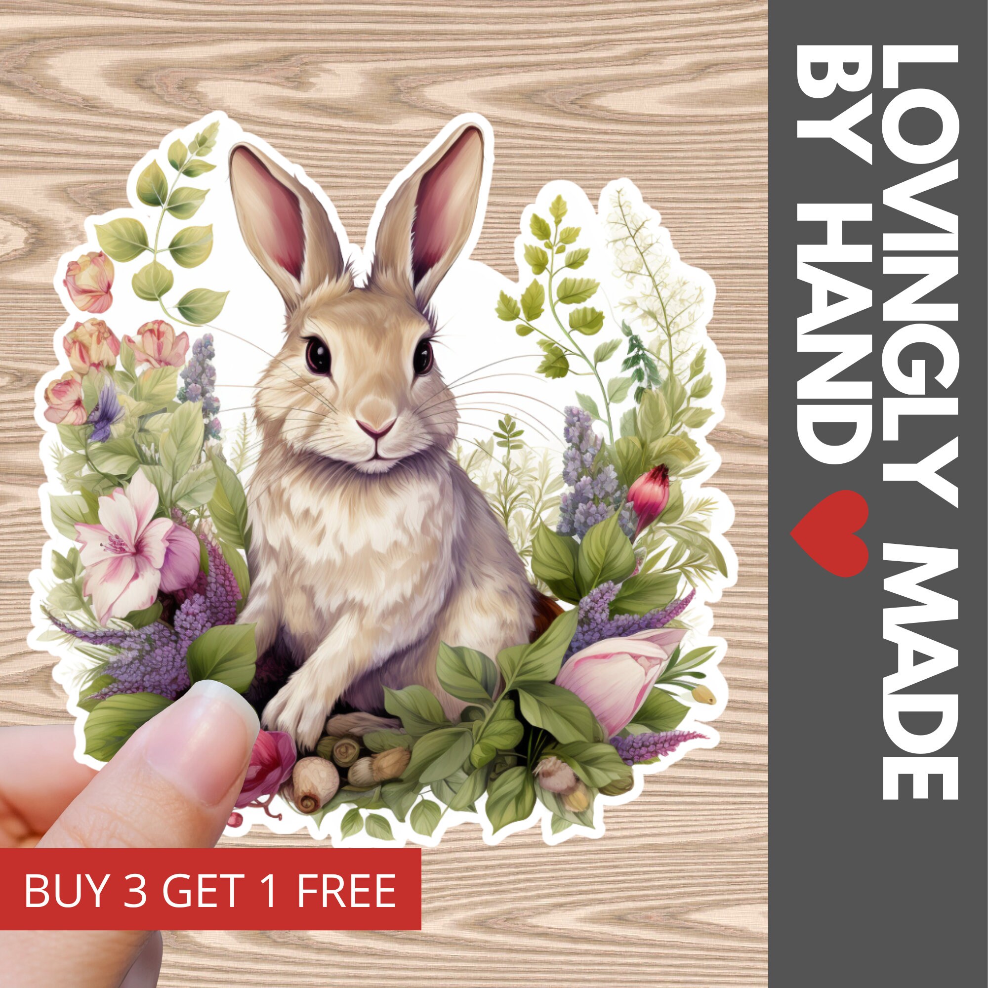 Cute Sticker Featuring a Rabbit With Flowers Made With Water Resistant ...