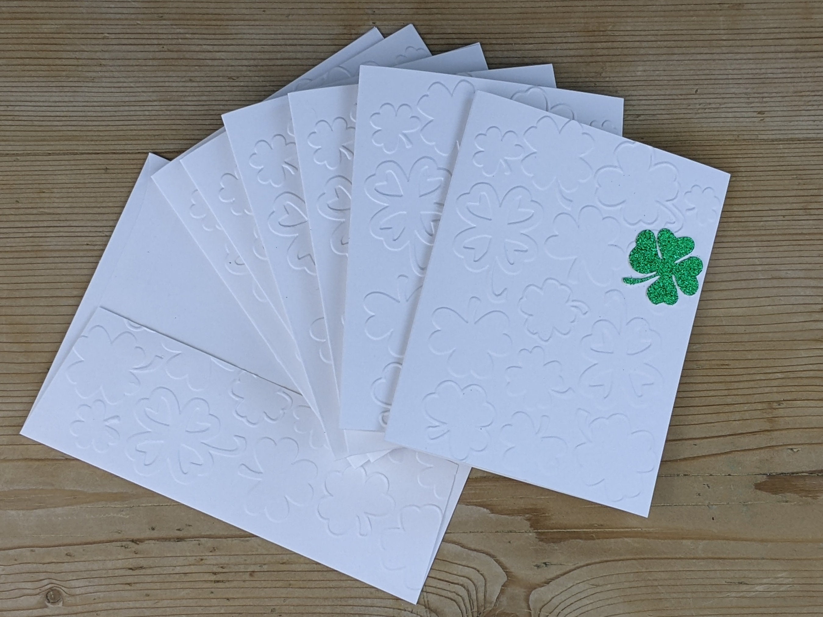 Set of 6 Embossed Four Leaf Clover Cards Blank, St Patricks Day Cards ...