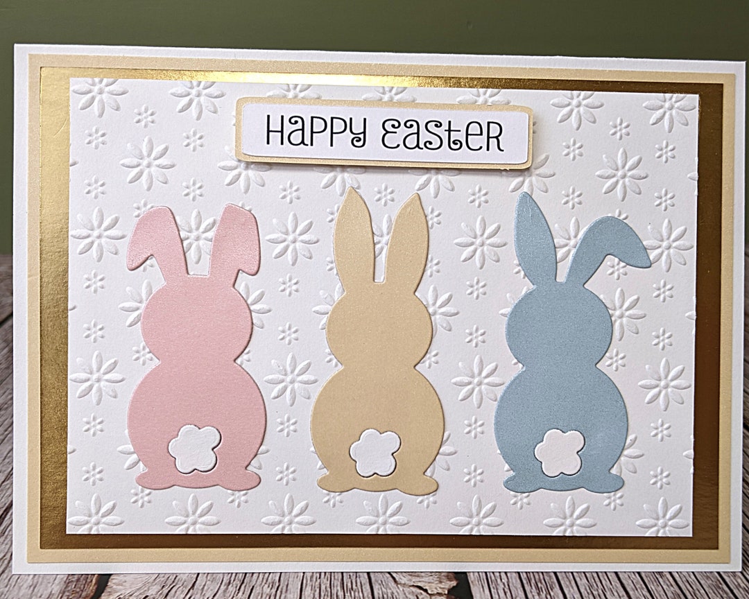 Personalizable Handmade Happy Easter Card, Cute Easter Card, Bunny ...