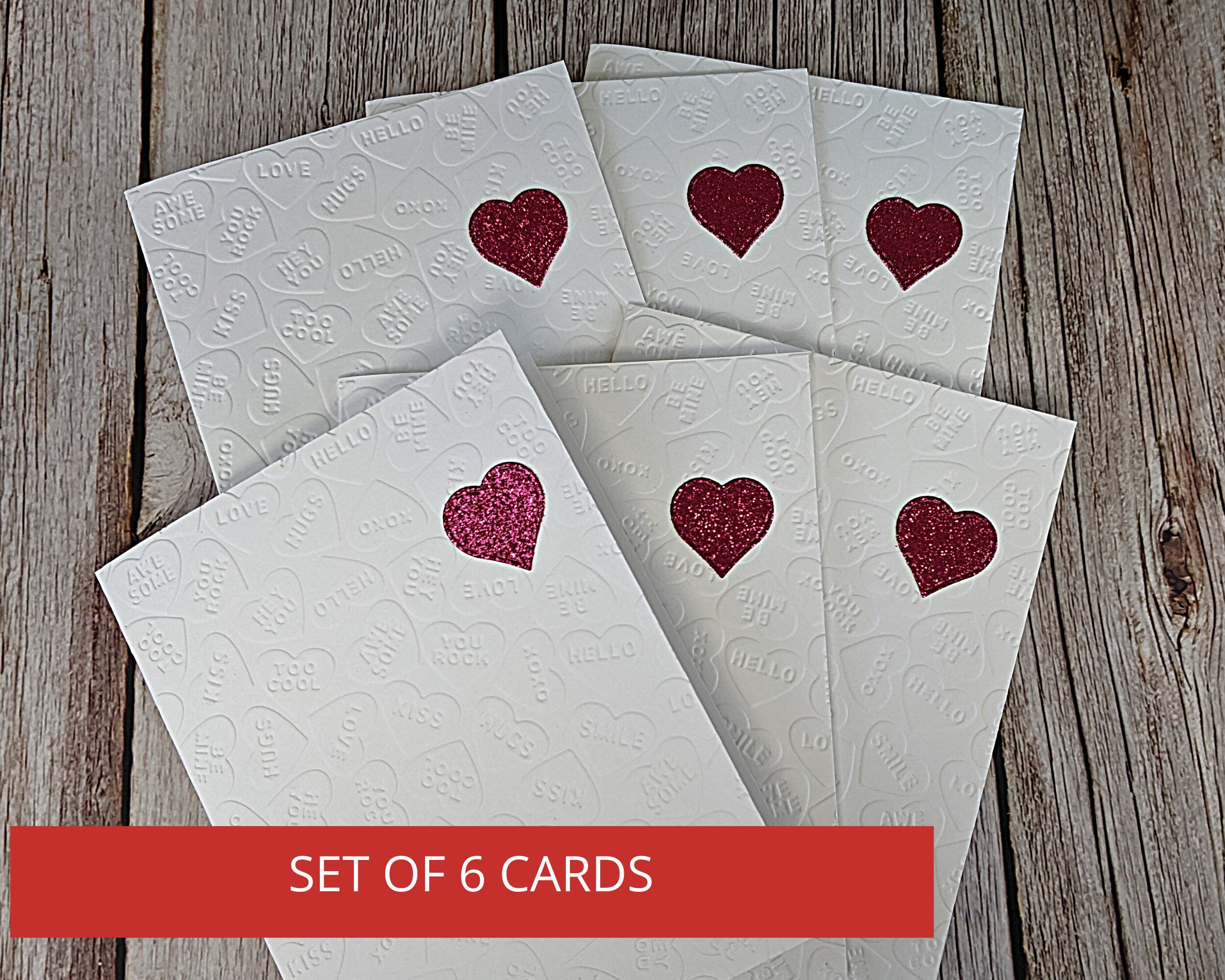 Set of 6 Embossed Valentines Day Cards, Valentines Day Cards, Heart ...