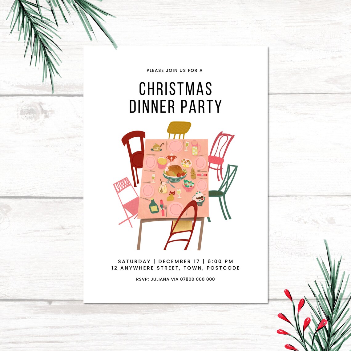 Christmas Dinner Party Invitation Christmas Party Invite - Etsy