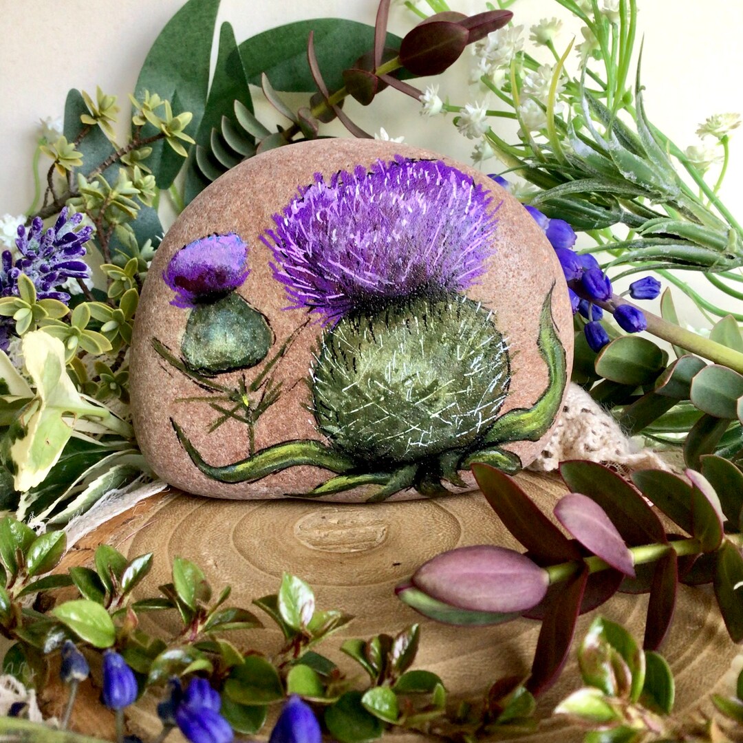 Flower of Scotland. Hand Painted Scottish Standing Thistle Stone ...