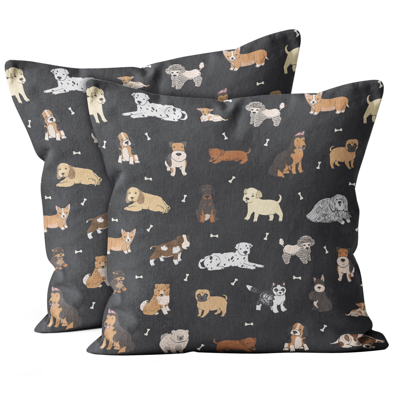 Set of 2, Cute Cartoon Doodle Puppy Dog Print, Throw Pillow Cover ...
