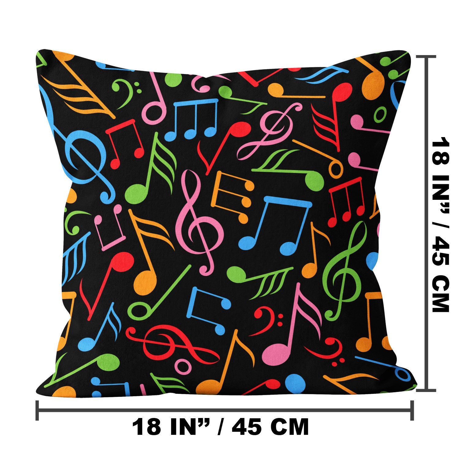 Set of 2, Colorful Music Notes Pattern Print, Throw Pillow Cover ...