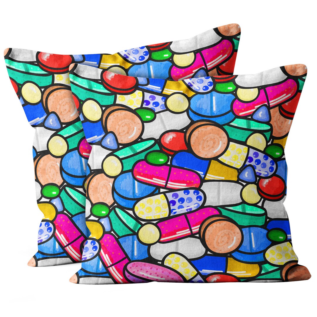 Set of 2, Pills Capsules Medicine Print, Throw Pillow Cover, Double ...