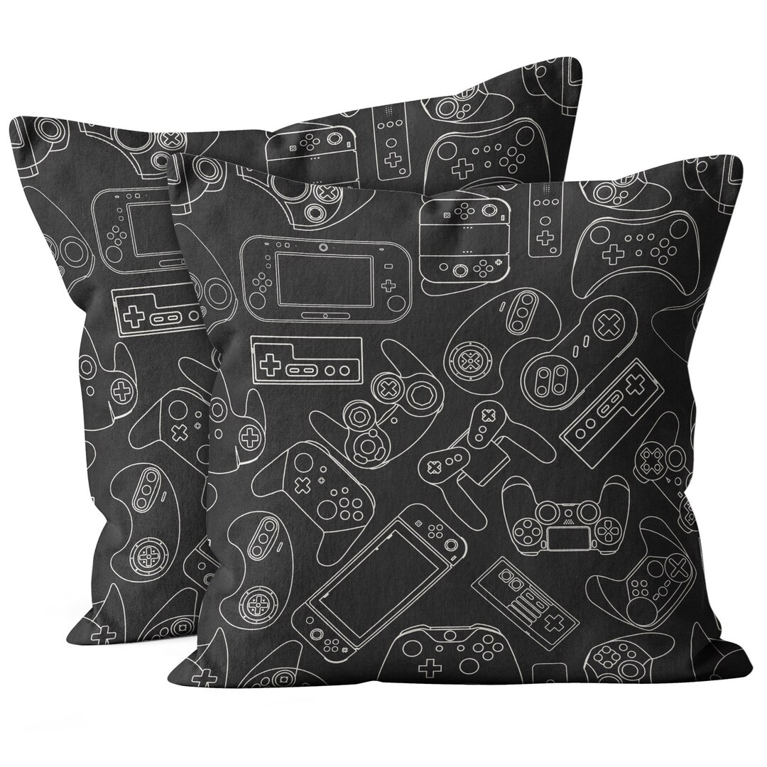 Set of 2, Retro Video Game Controller Print, Throw Pillow Cover, Double ...