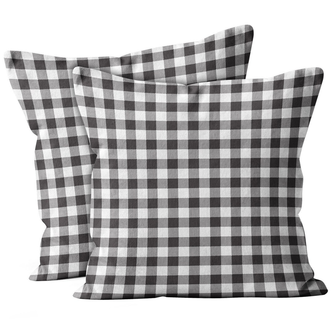 Set of 2, Black White Checkerboard Check Print, Throw Pillow Cover ...