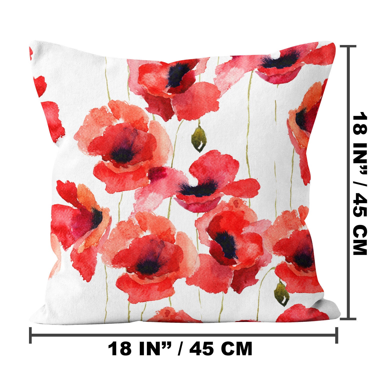 Set of 2, Stylized Poppy Flowers Print Pattern, Throw Pillow Cover ...
