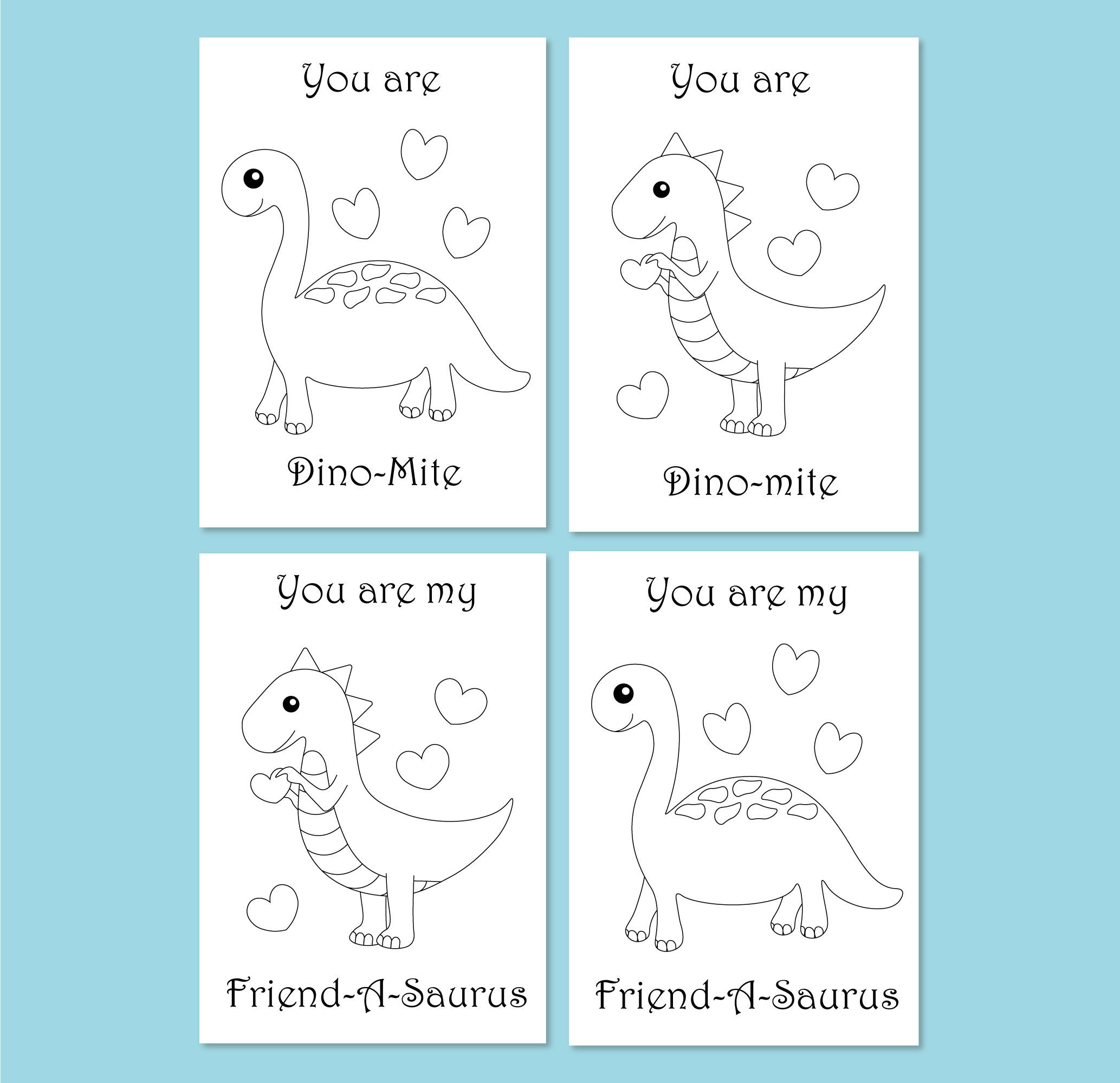 Valentine's Day Dinosaur Printable Coloring Cards, Dinosaur Party ...