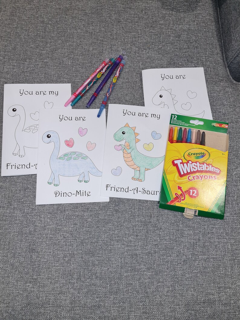 Valentine's Day Dinosaur Printable Coloring Cards, Dinosaur Party ...