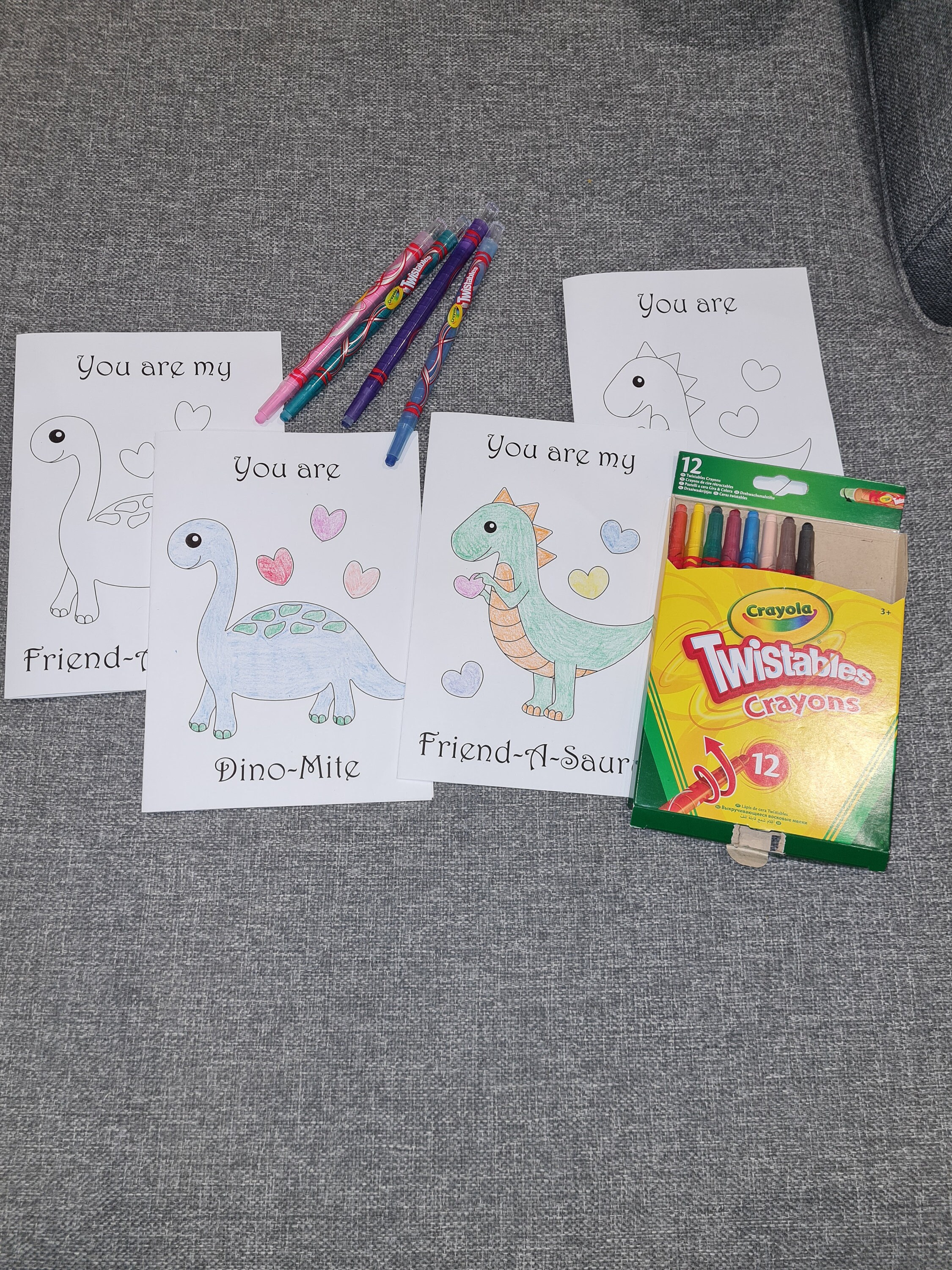 Valentine's Day Dinosaur Printable Coloring Cards, Dinosaur Party ...