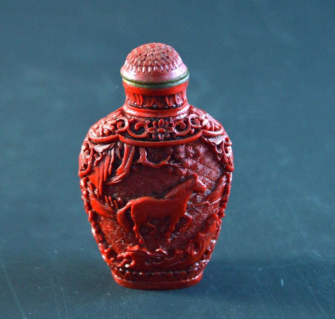 Red Cinnabar Snuff Perfume Bottle Vintage Chinese Galloping Horse - Etsy