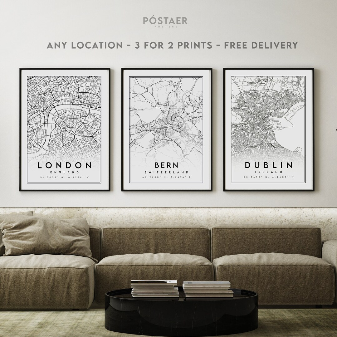 Custom Map Prints, Any Location, 3 for 2 Offer, City Print, City Map, Map Print, Map Print, Map ...