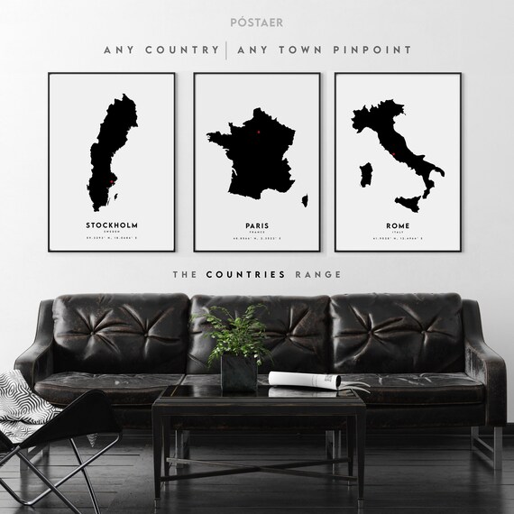 Custom Country Map Prints Any Location City Location Print - Etsy