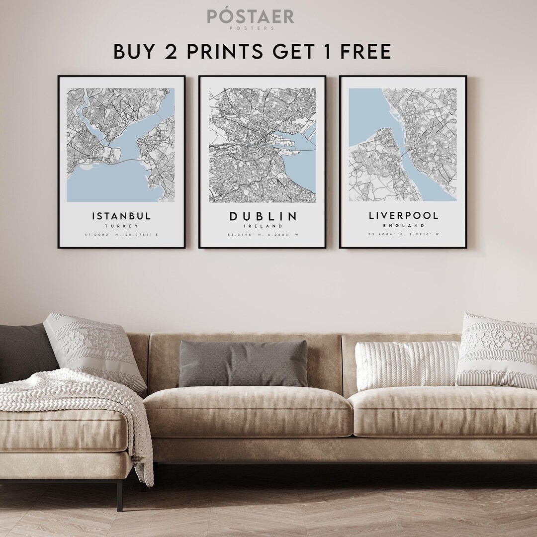 Custom Map Prints, 3 for 2 Offer, Any Location, City Print, City Map ...