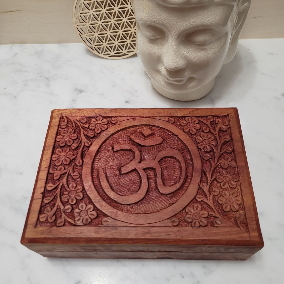 Om Hand Carved Wood Box - Etsy