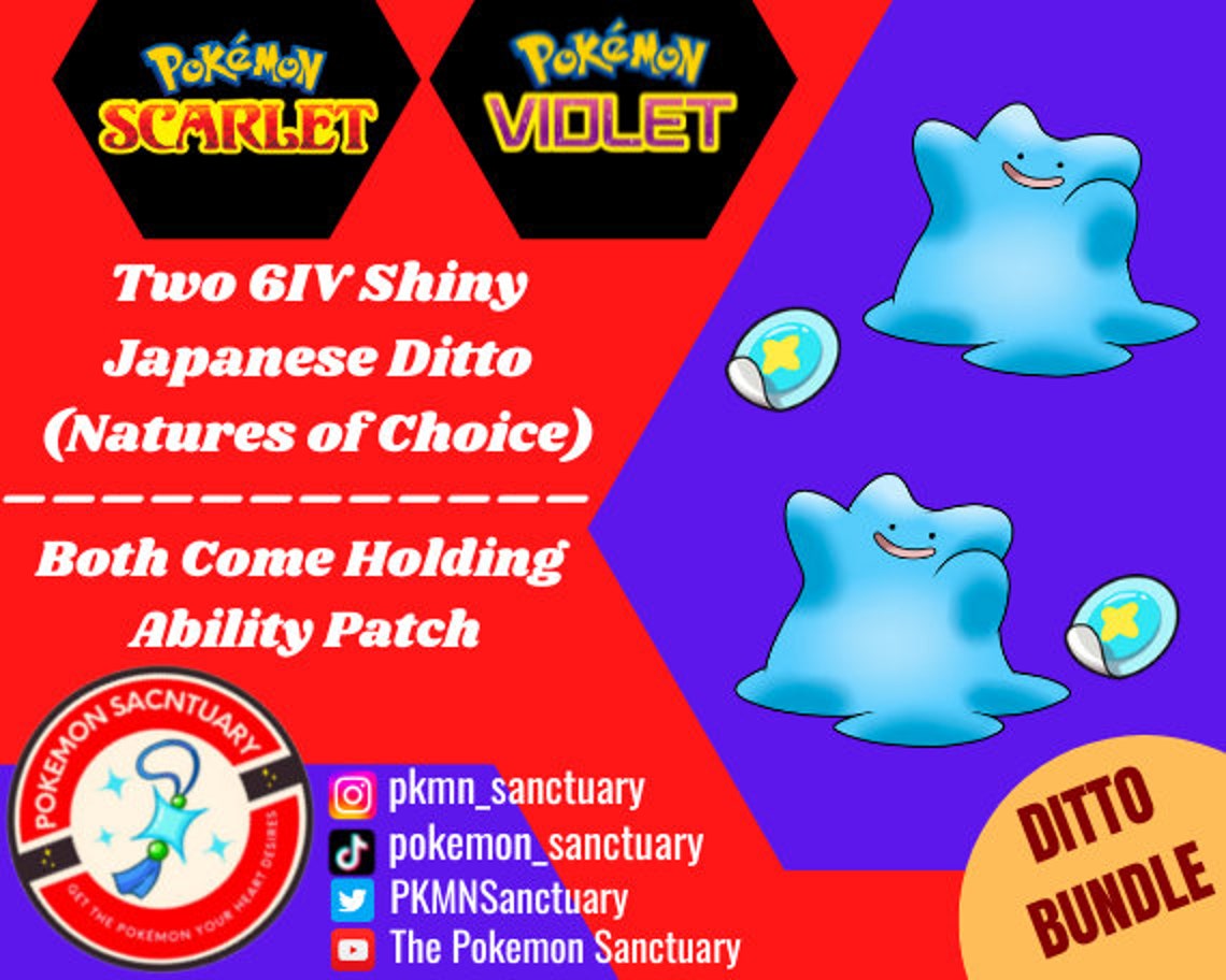 Pokemon Scarlet and Violet Two Shiny 6IV Masuda Method DITTO - Etsy