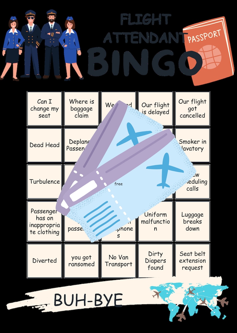 Flight Attendant Bingo Card - Etsy