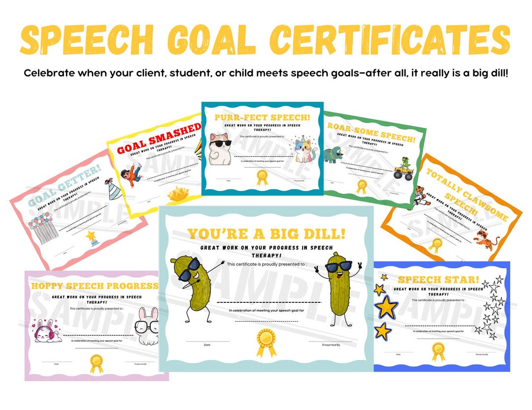 Speech Goal Certificates Bundle | Fun SLP Therapy Awards | Printable ...