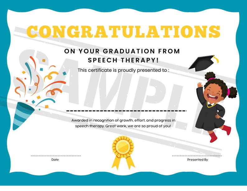 Speech Therapy Graduation Certificate | Printable Speech Award for Kids ...