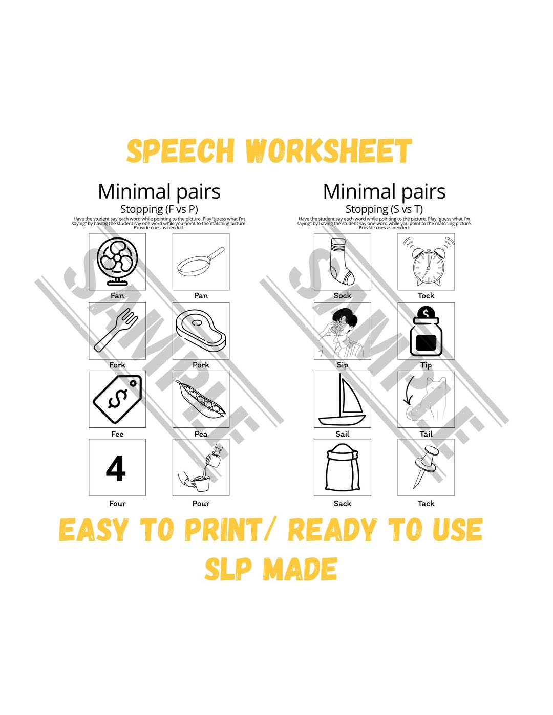 Minimal Pairs Stopping Bundle | Phonological Processes | Speech Therapy ...