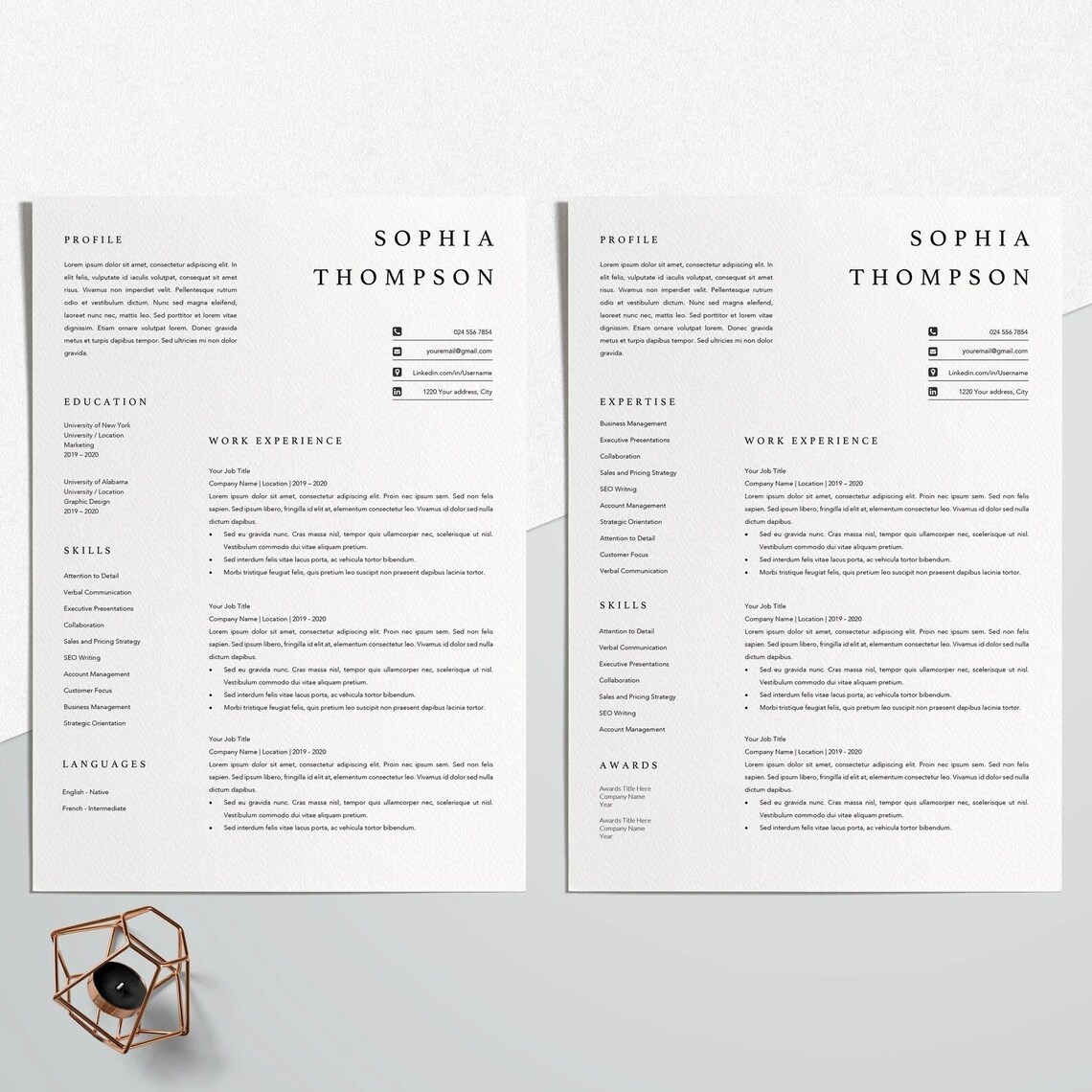 Simple Resume Template Word - Easy CV Template - 2 Page Resume Template ...