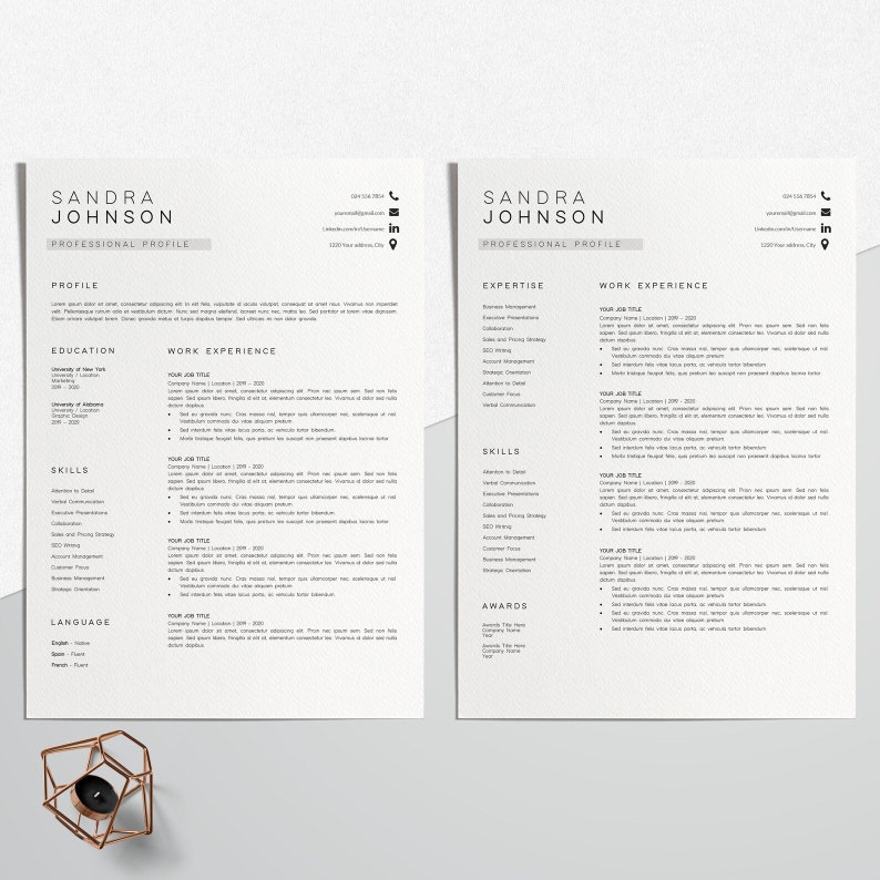 Modern Resume Template for Google Docs, Word and Apple Pages Resume, 2 ...
