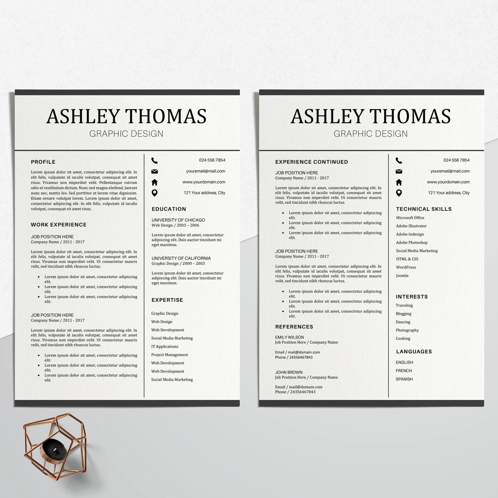 Professional Resume Template, Resume Instant Download, 2 Page Resume ...