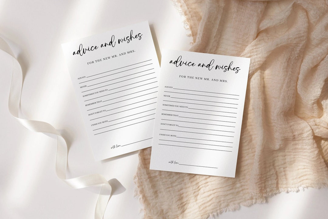 Wedding Advice and Wishes Template | Bridal Shower Bachelorette Games ...