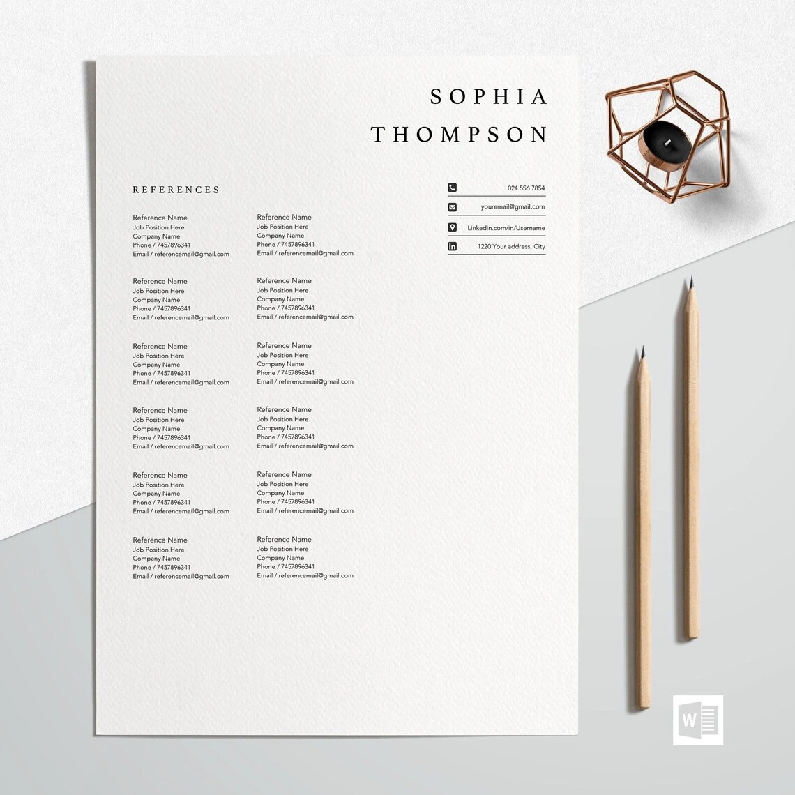 Simple Resume Template Word - Easy CV Template - 2 Page Resume Template ...