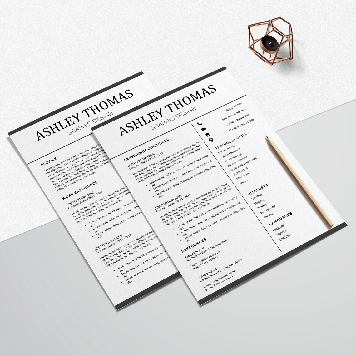 Professional Resume Template, Resume Instant Download, 2 Page Resume ...