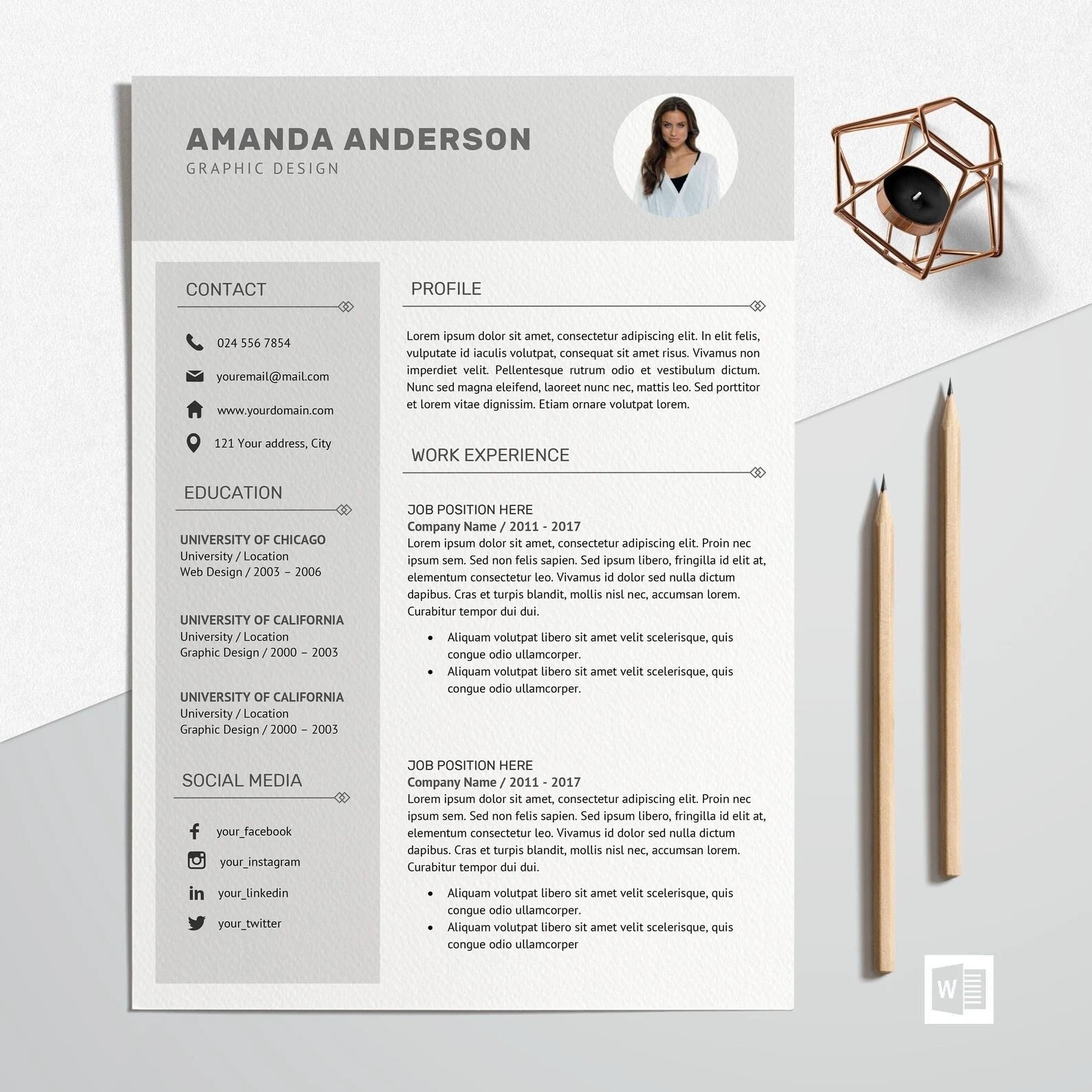 2 Page Resume Template Word | Professional CV Template + Cover Letter ...