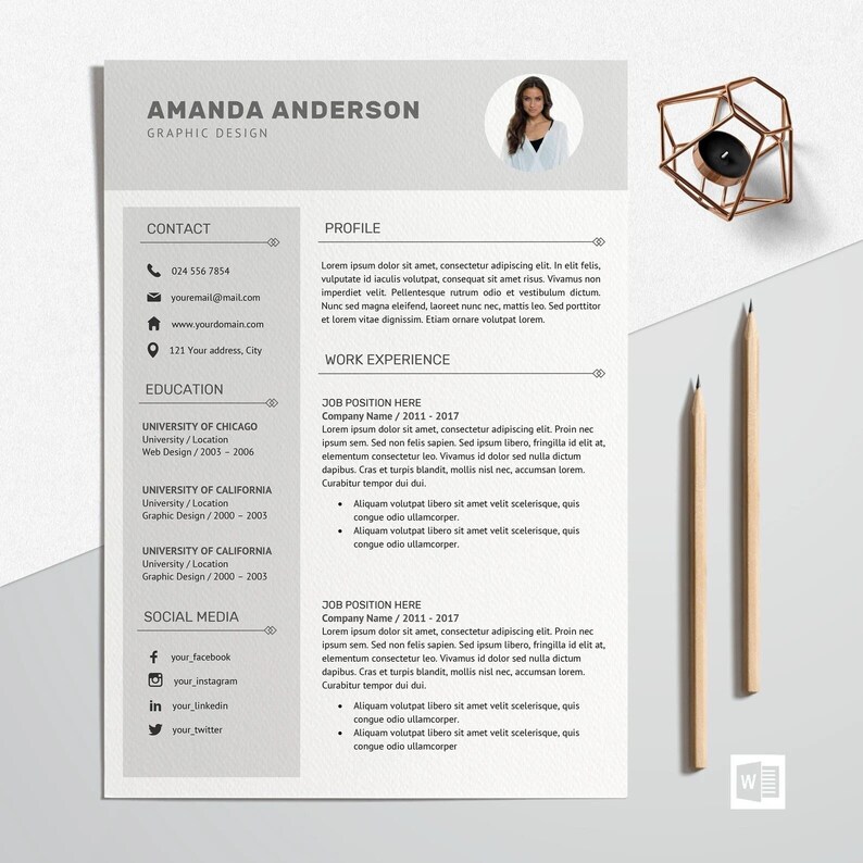 2 Page Resume Template Word | Professional CV Template + Cover Letter | Creative Resume | Resume ...