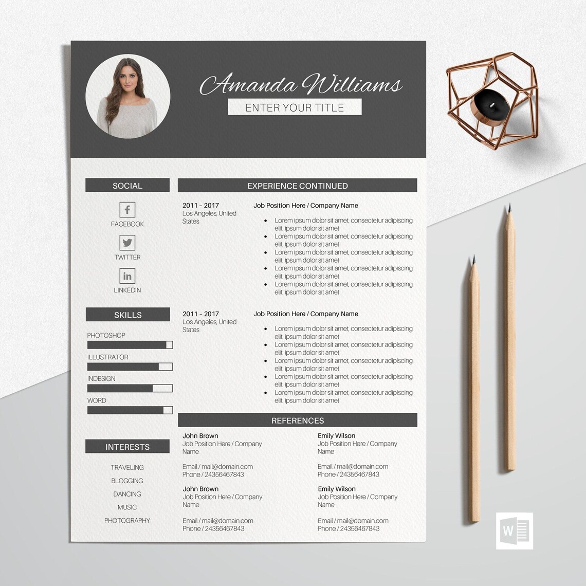 Modern Resume Template Simple | CV Template for Word | 2 Pages Resume ...