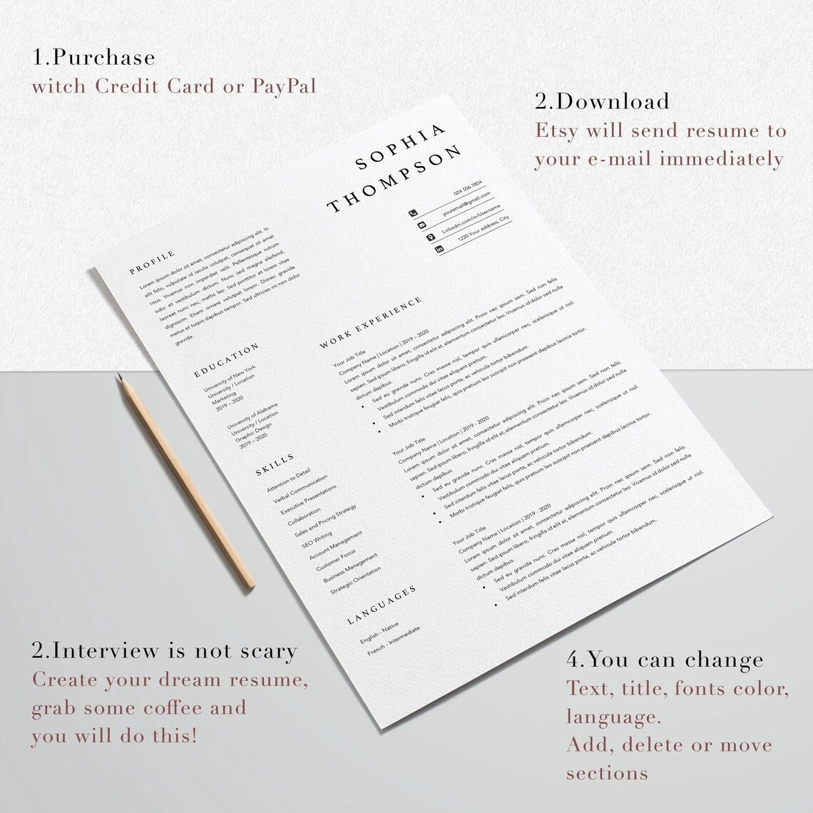 Simple Resume Template Word - Easy CV Template - 2 Page Resume Template ...