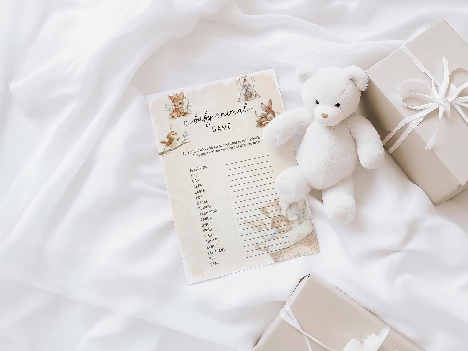 Baby Animal Game | Minimalist Baby Animal Name Game | With Answer Key ...