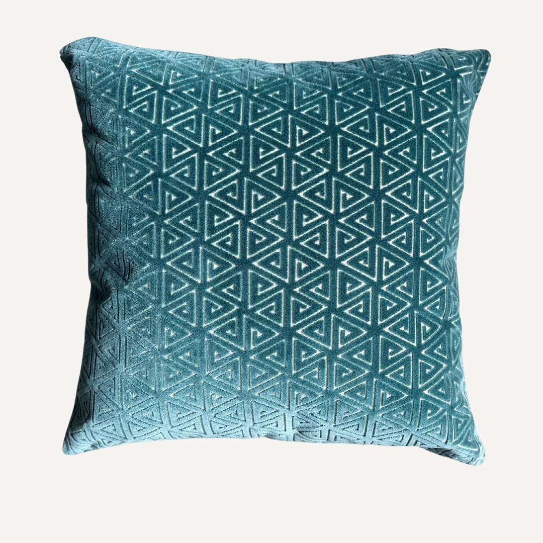Velvet Triangle Details— Textured Pattern Pillow Cover in Subtle Teal ...
