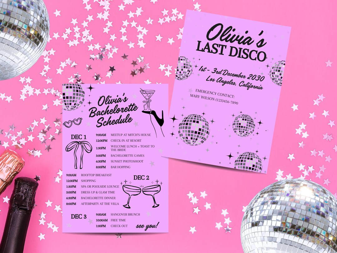 Disco Bachelorette Weekend Itinerary Template, Last Disco Party ...