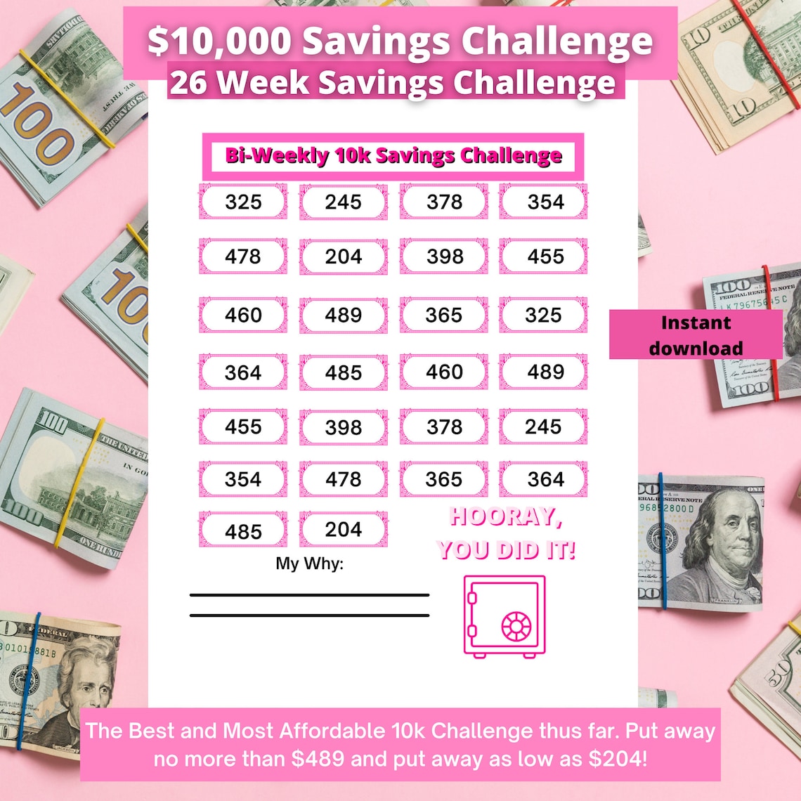 26 Weeks 10000 Savings Challenge Bi-weekly 10000 Savings - Etsy